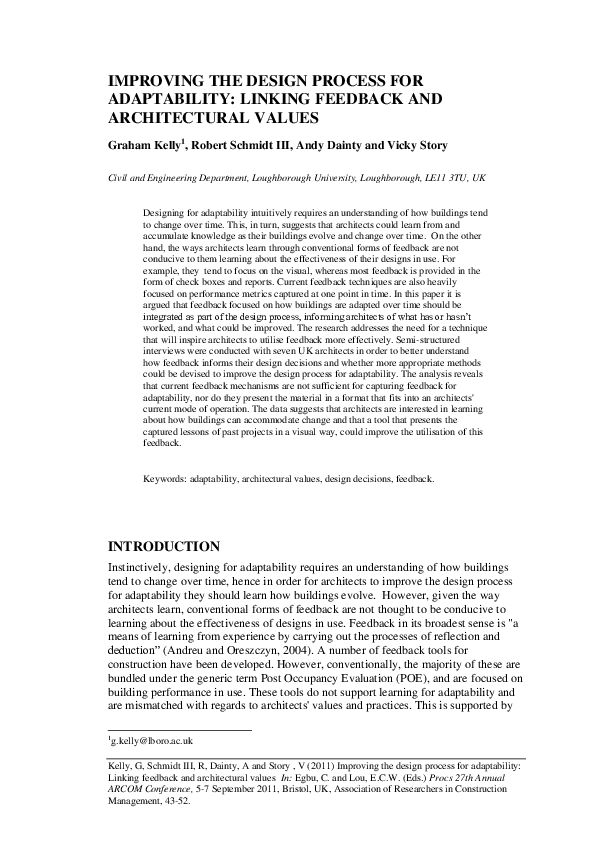 (PDF) Improving the Design Process for Adaptability: Linking Feedback ...