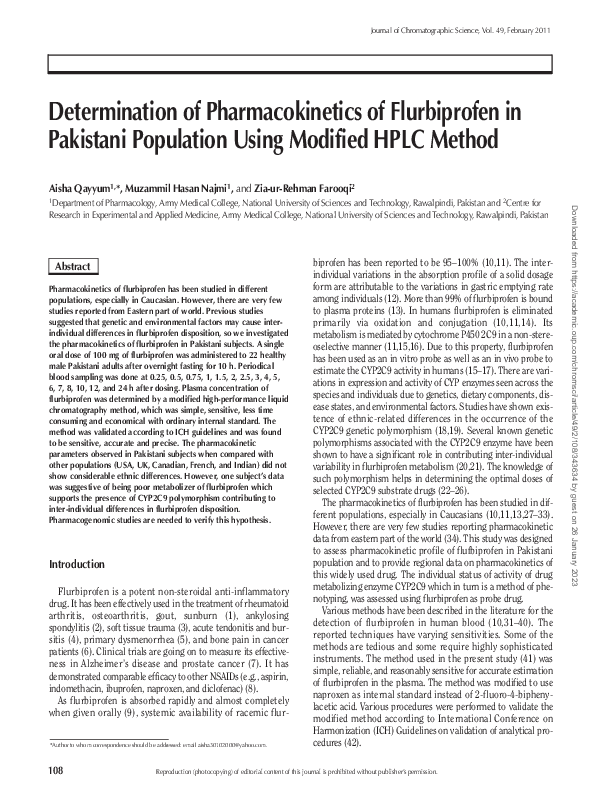(PDF) Determination of Pharmacokinetics of Flurbiprofen in Pakistani Population Using Modified ...