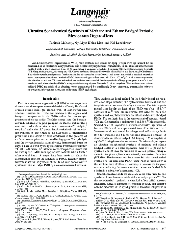 (PDF) Ultrafast Sonochemical Synthesis of Methane and Ethane Bridged ...