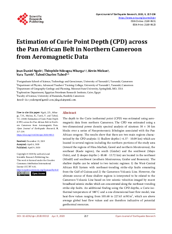 (PDF) Estimation of Curie Point Depth (CPD) Across the Pan African Belt ...