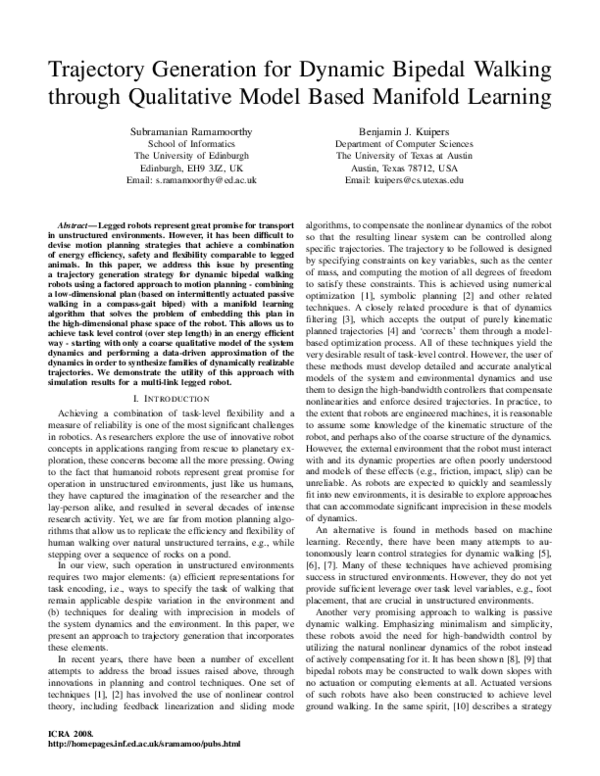 (PDF) Trajectory generation for dynamic bipedal walking through qualitative model based manifold ...