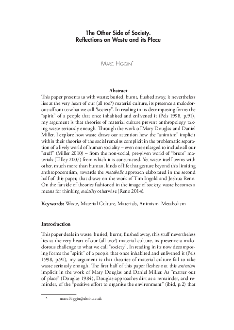 (PDF) The Other Side of Society. Reflections on Waste and its Place