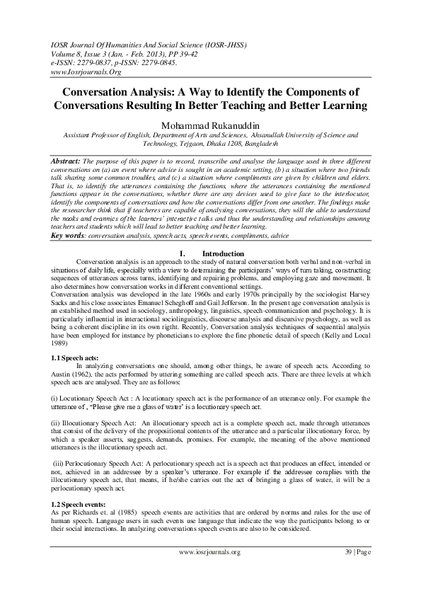 Conversation Analysis: A Way to Identify the Components of ...