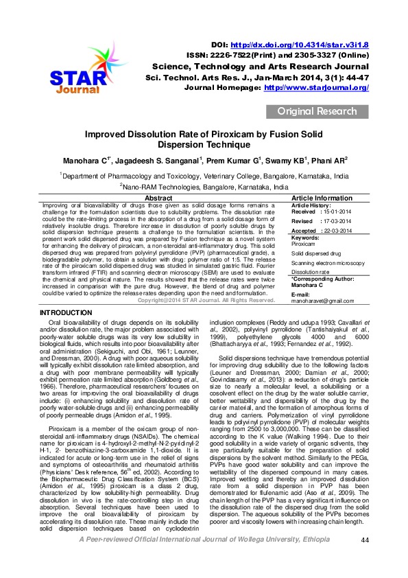 (PDF) Improved Dissolution Rate of Piroxicam by Fusion Solid Dispersion Technique