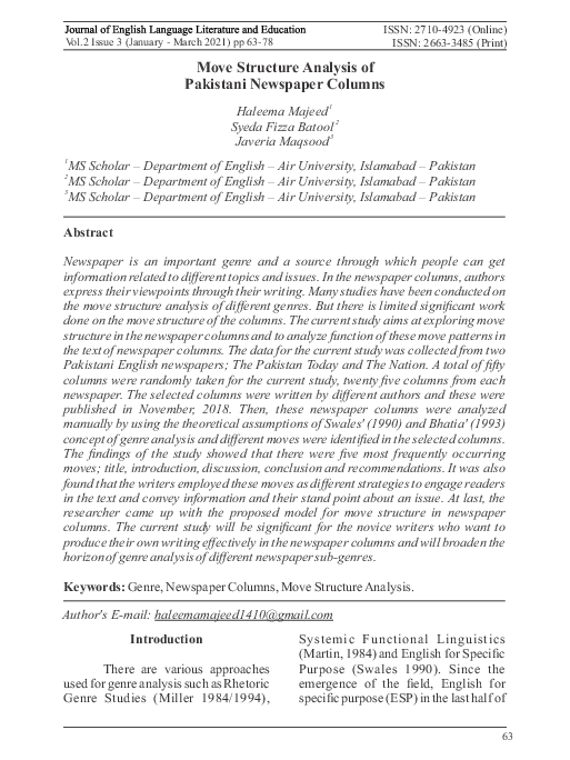 (PDF) Move Structure Analysis of Pakistani Newspaper Columns