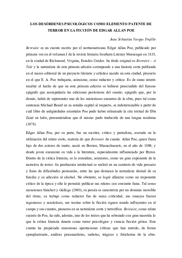 (DOC) Reseña Crítica Berenice, de Edgar Allan Poe