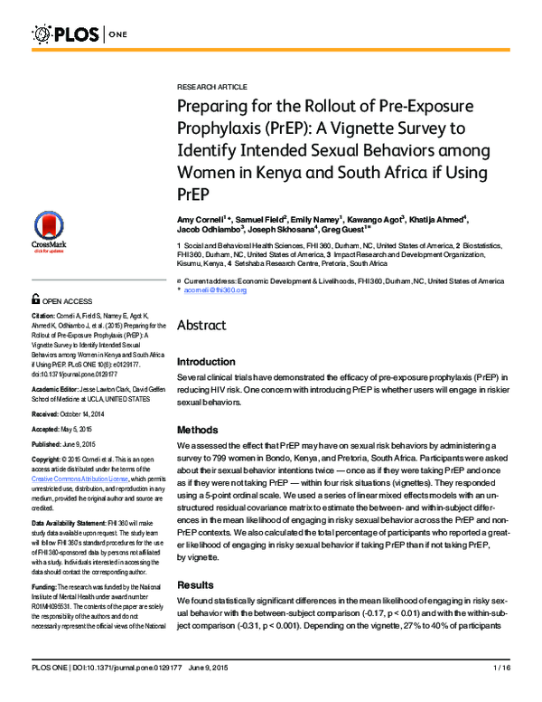 (PDF) Preparing for the Rollout of Pre-Exposure Prophylaxis (PrEP): A ...