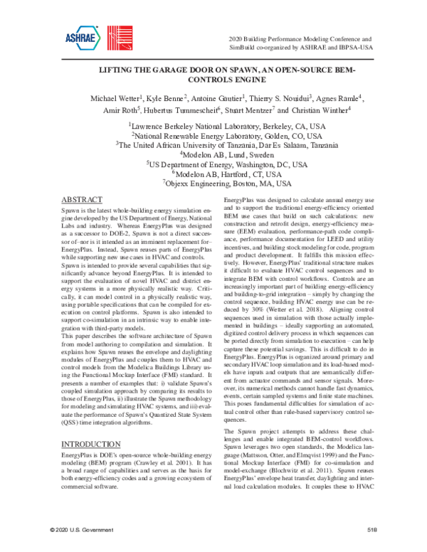 (PDF) Lifting the Garage Door on Spawn, an Open-Source Bem- Controls Engine