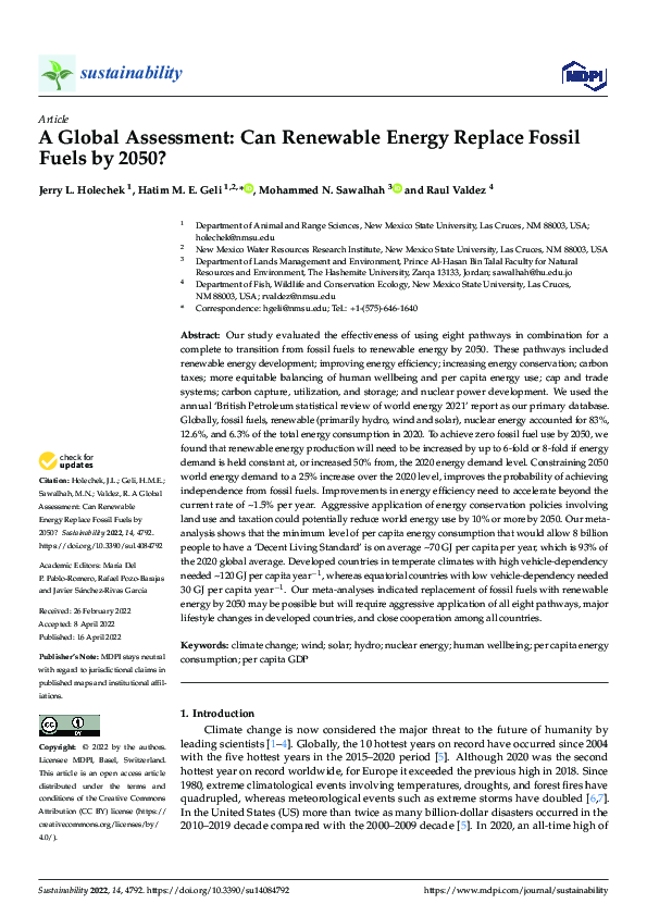 (PDF) A Global Assessment: Can Renewable Energy Replace Fossil Fuels by ...
