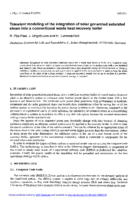 Pdf Transient Modeling Of The Integration Of Solar Generated