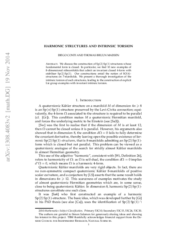 (PDF) Harmonic Structures and Intrinsic Torsion