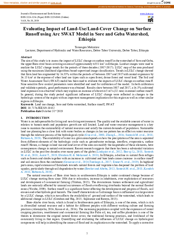 (PDF) Evaluating Impact of Land-Use/Land-Cover Change on Surface Runoff ...