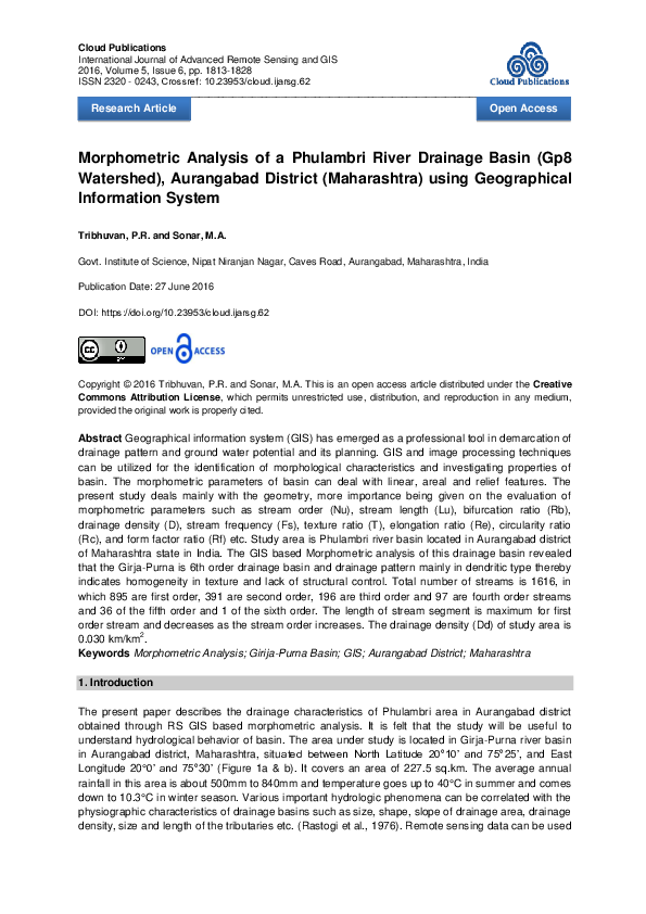 (PDF) Morphometric Analysis of a Phulambri River Drainage Basin (Gp8 ...