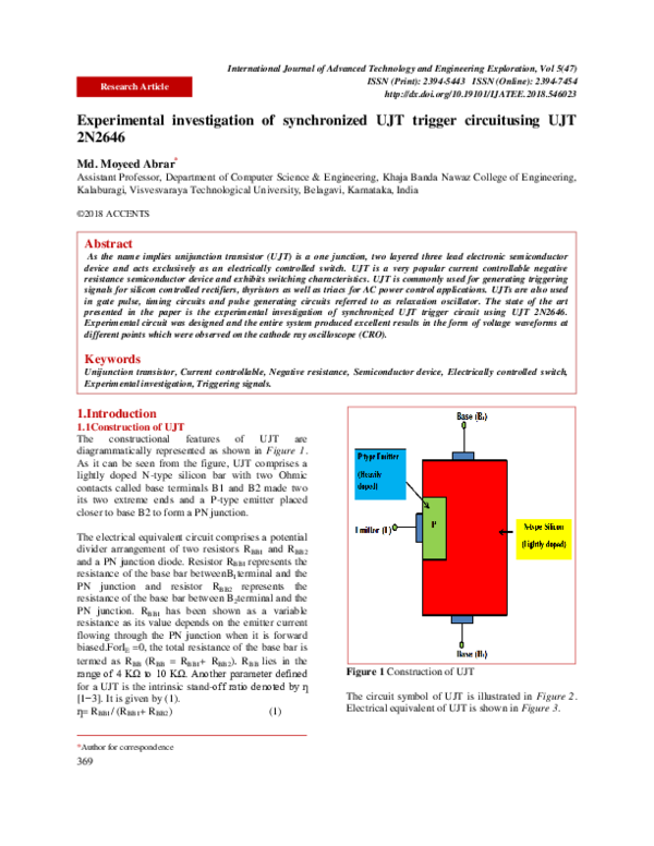 (PDF) Experimental investigation of synchronized UJT trigger circuitusing UJT 2N2646
