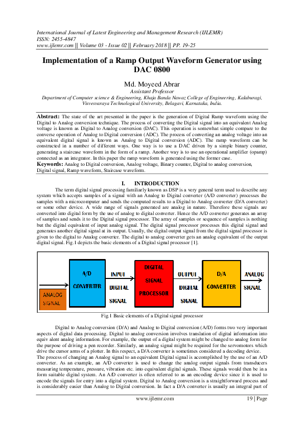 (PDF) Implementation of a Ramp Output Waveform Generator using DAC 0800