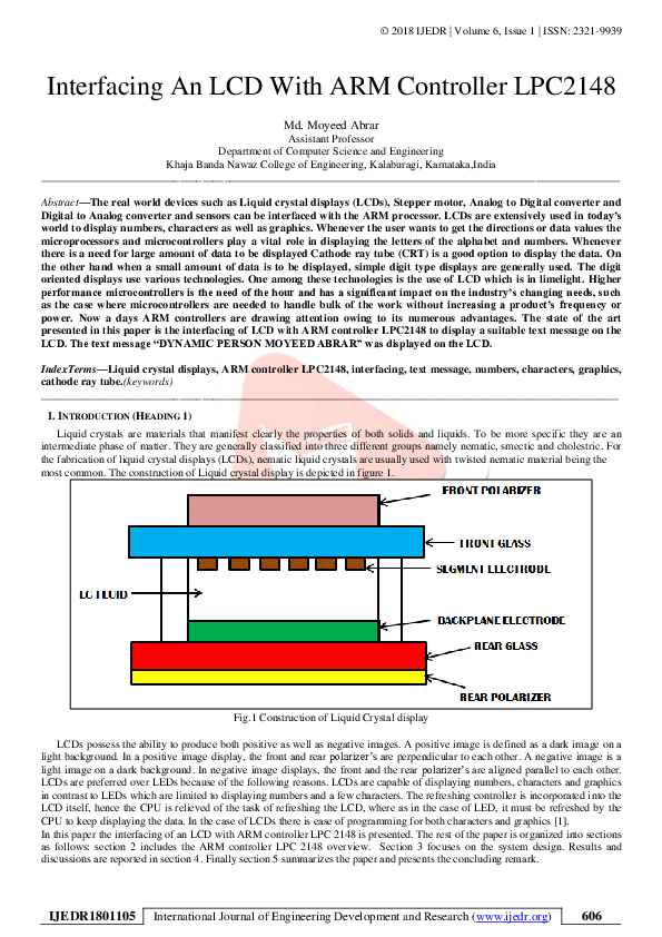 (PDF) Interfacing An LCD With ARM Controller LPC2148