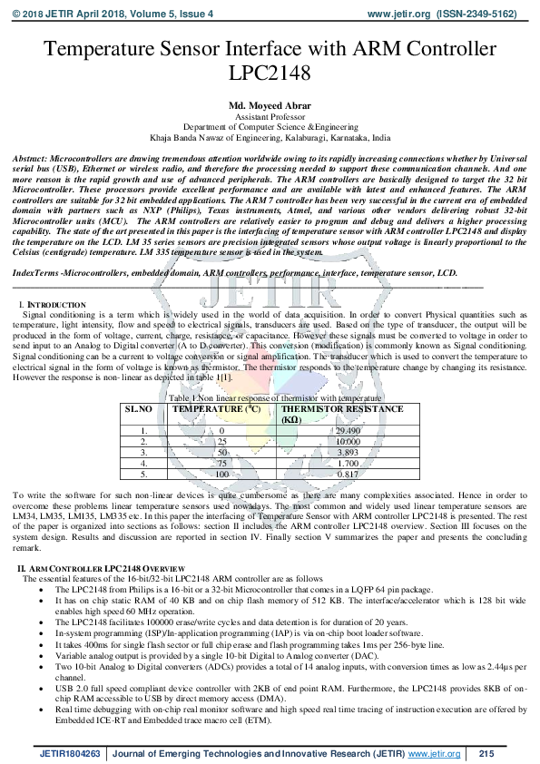 (PDF) Temperature Sensor Interface with ARM Controller LPC2148