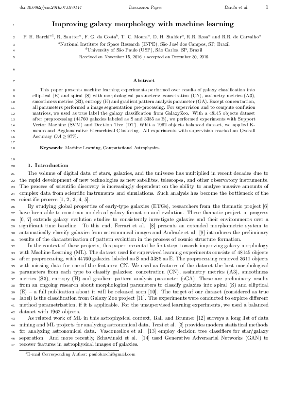 (PDF) Improving galaxy morphology with machine learning