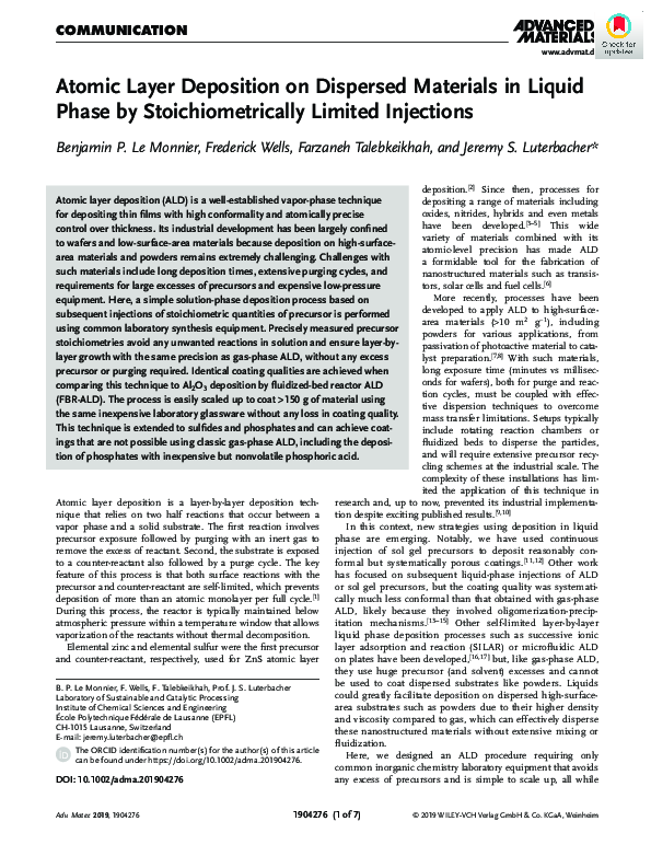 (PDF) Atomic Layer Deposition on Dispersed Materials in Liquid Phase by ...