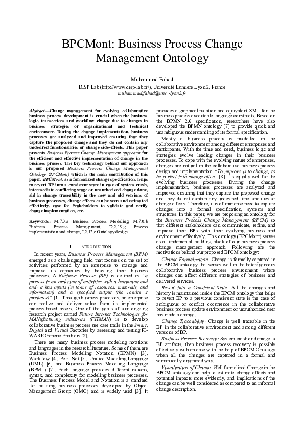 (PDF) BPCMont: Business Process Change Management Ontology