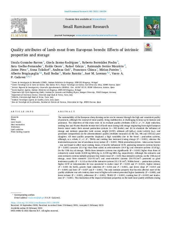 (PDF) Quality attributes of lamb meat from European breeds: Effects of ...