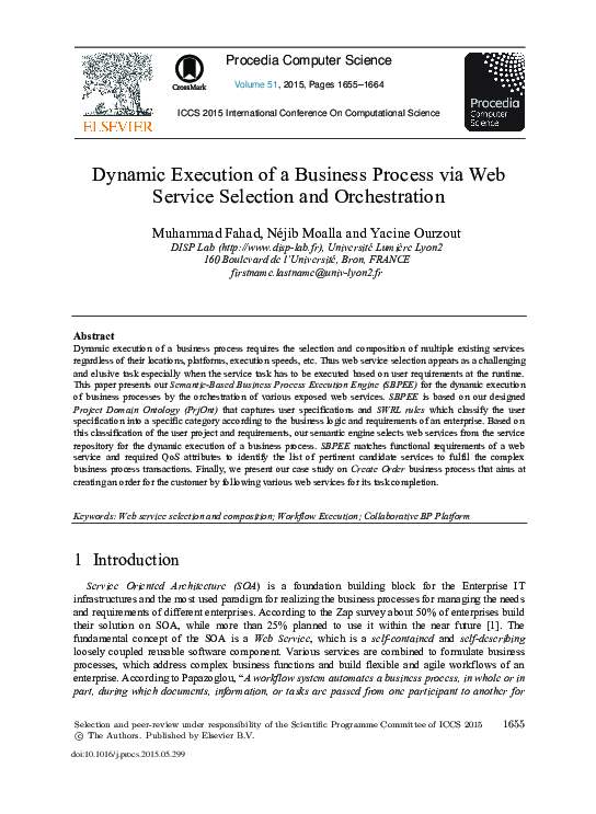(PDF) Dynamic Execution of a Business Process via Web Service Selection ...