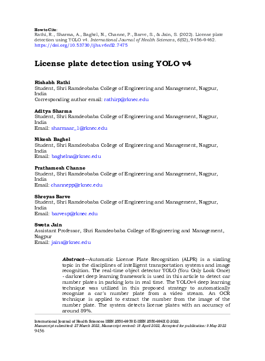 Pdf License Plate Detection Using Yolo V4