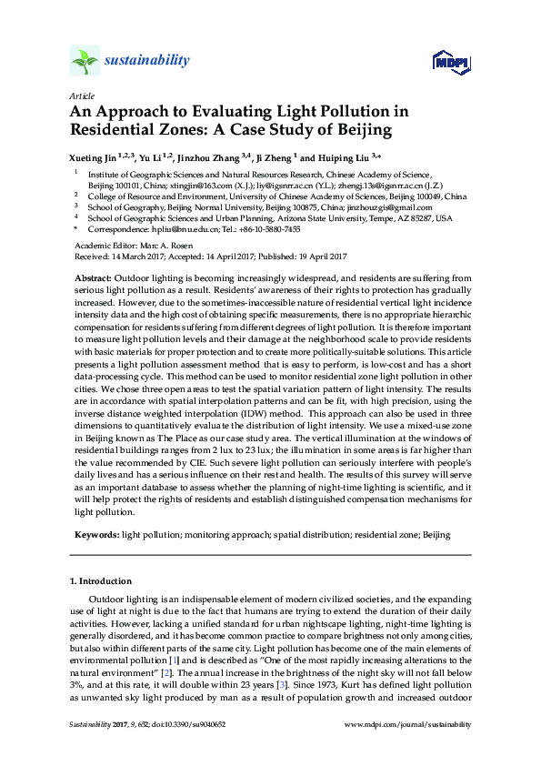 (PDF) An Approach to Evaluating Light Pollution in Residential Zones: A ...
