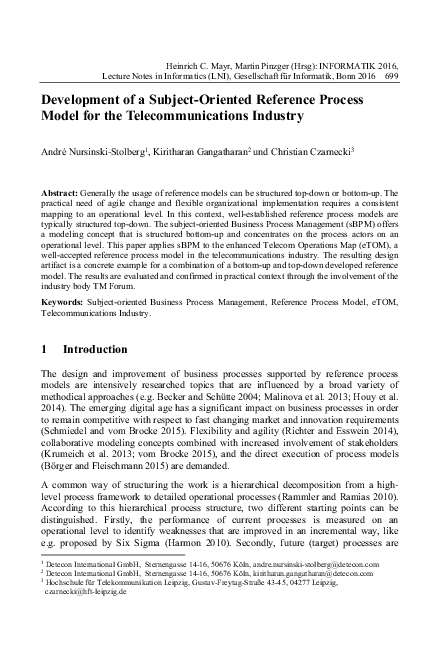 (PDF) Development of a subject-oriented reference process model for the telecommunications industry