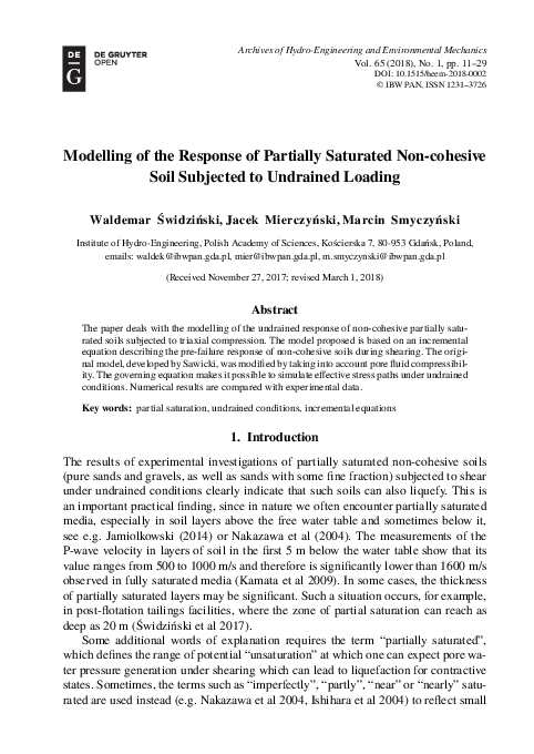 (PDF) Modelling of the Response of Partially Saturated Non-cohesive ...