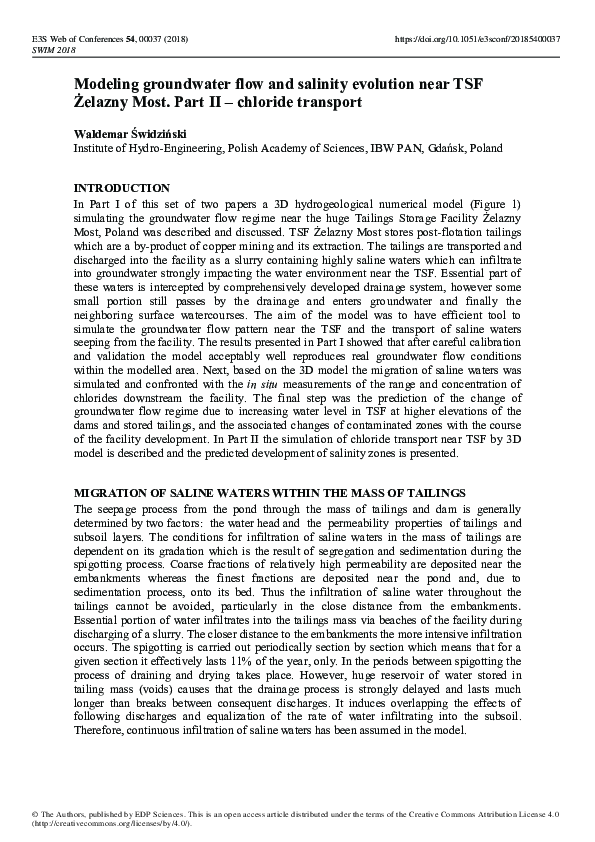 (PDF) Modeling groundwater flow and salinity evolution near TSF Żelazny ...