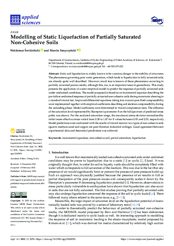 (PDF) Modelling of Static Liquefaction of Partially Saturated Non-Cohesive Soils