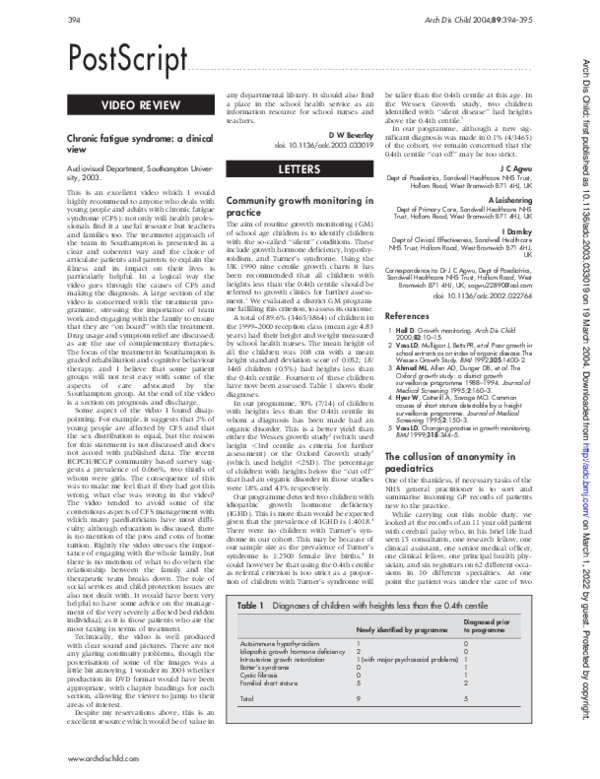 Pdf Chronic Fatigue Syndrome A Clinical View