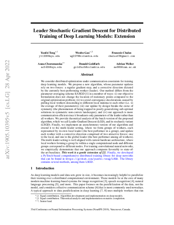 (PDF) Leader Stochastic Gradient Descent for Distributed Training of Deep Learning Models: Extension