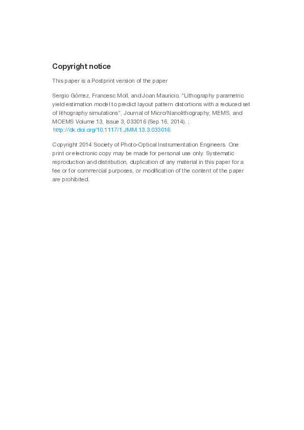 Pdf Lithography Parametric Yield Estimation Model To Predict Layout Pattern Distortions With A