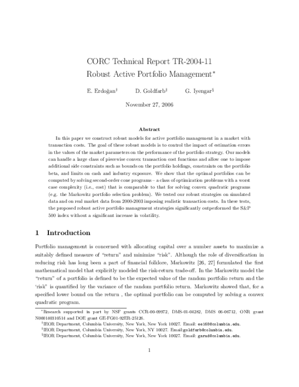 Pdf Robust Portfolio Management