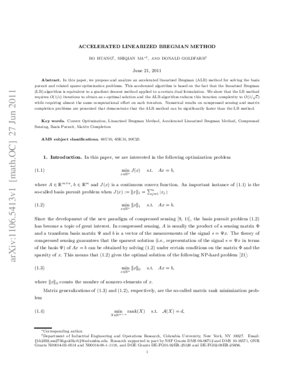 Pdf Accelerated Linearized Bregman Method Donald Goldfarb