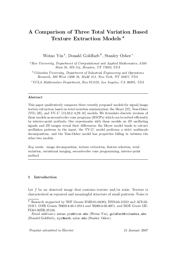 (PDF) A comparison of three total variation based texture extraction models