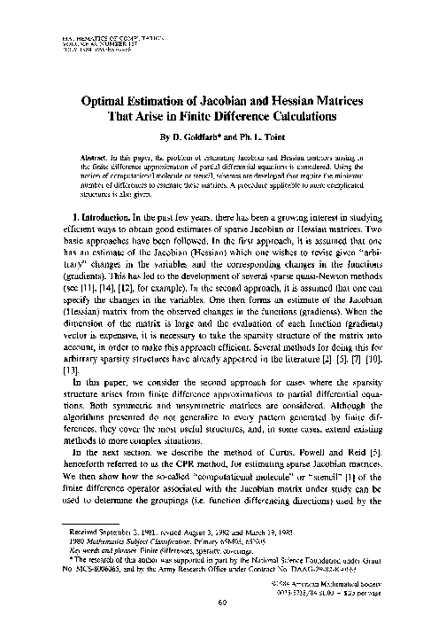 (PDF) Optimal Estimation of Jacobian and Hessian Matrices That Arise in ...