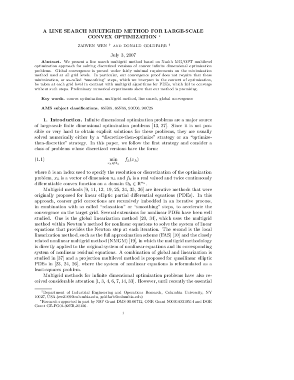 (PDF) A Line Search Multigrid Method for Large-Scale Convex Optimization