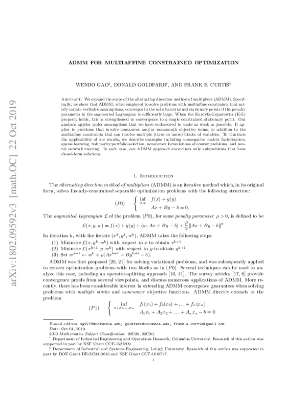 (PDF) ADMM for multiaffine constrained optimization