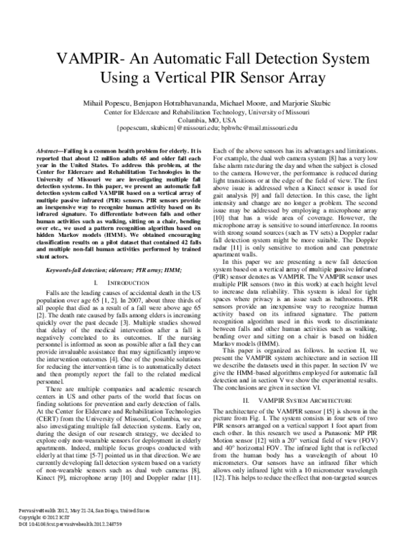 (PDF) VAMPIR - An Automatic Fall Detection System Using a Vertical PIR Sensor Array