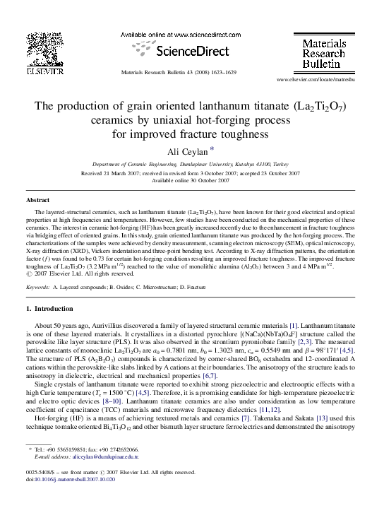 (PDF) The production of grain oriented lanthanum titanate (La2Ti2O7 ...