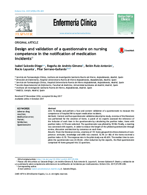 (PDF) Design and validation of a questionnaire on nursing competence in ...