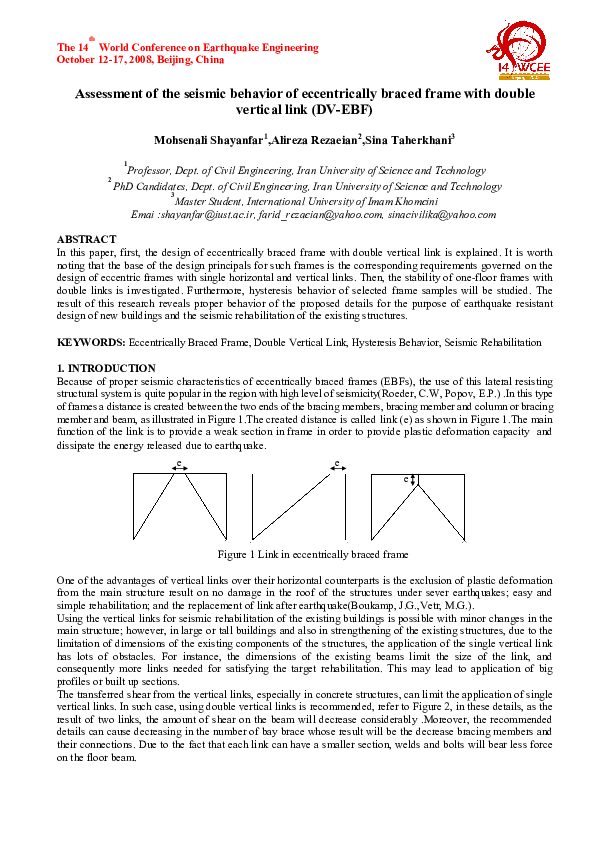 (PDF) Assessment of Seismic Behavior of Eccentrically Braced Frame with ...