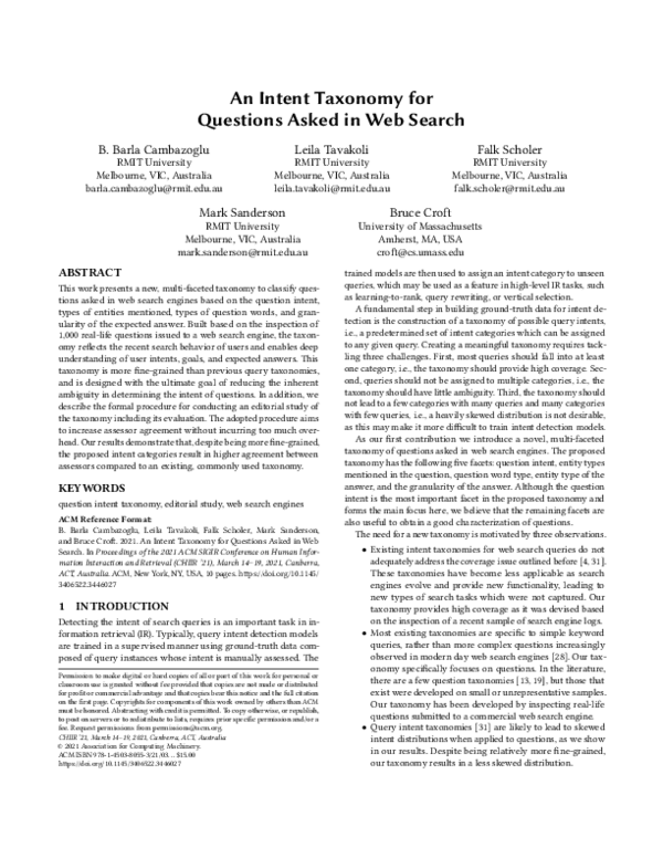 (PDF) An Intent Taxonomy for Questions Asked in Web Search