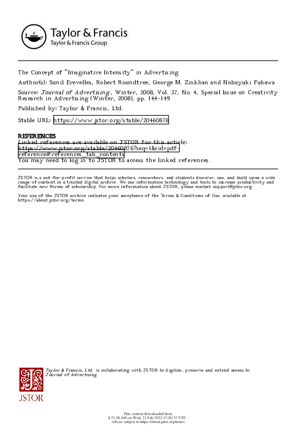 (PDF) The concept of Imaginative Intensity in Advertising