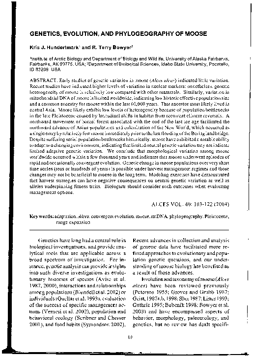 (PDF) Genetics, evolution, and phylogeography of moose