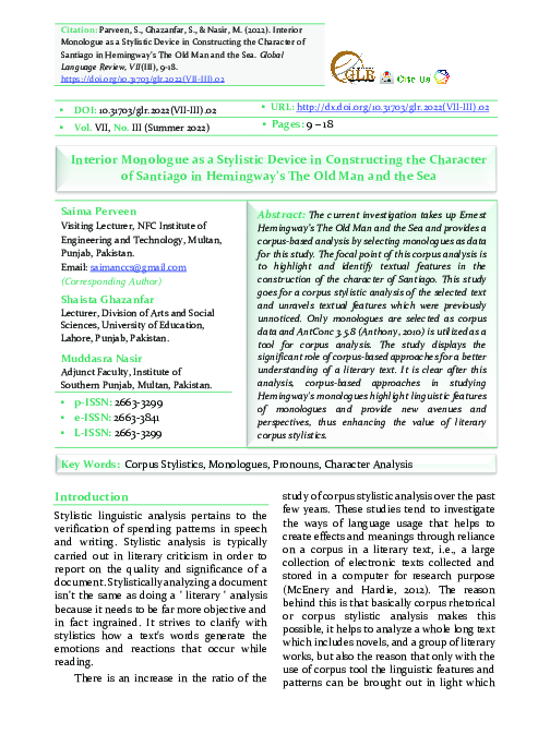 (PDF) Interior Monologue as a Stylistic Device in Constructing the ...