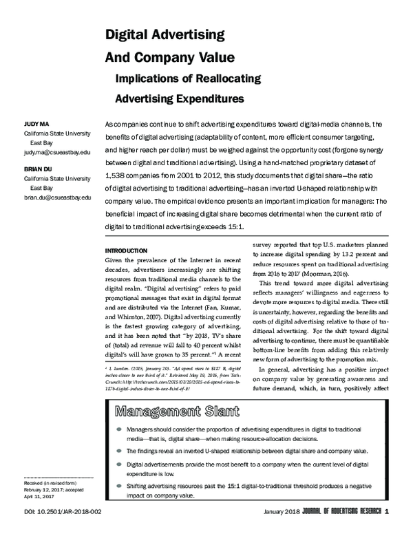 (PDF) Digital Advertising And Company Value